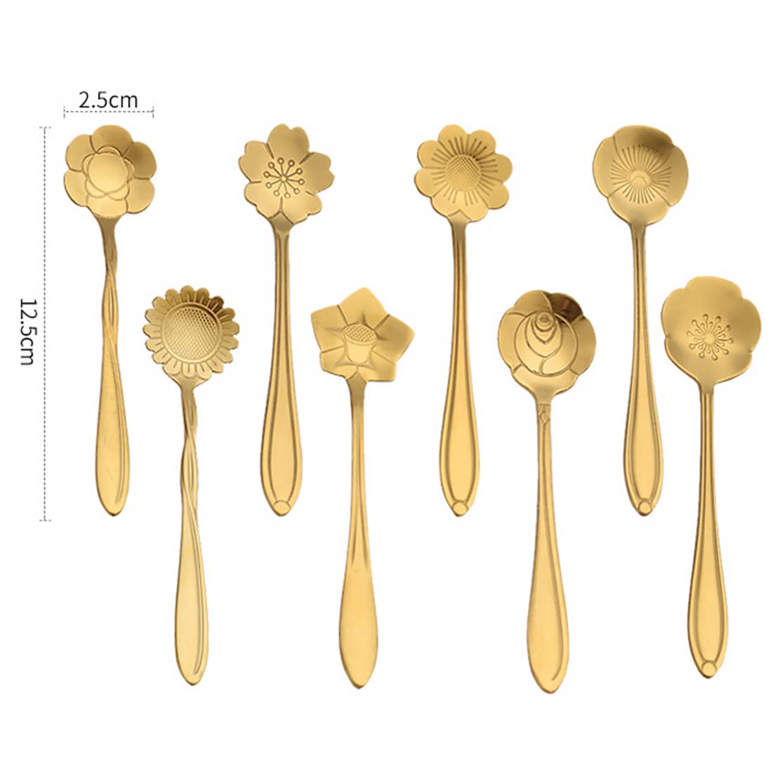 QNCIGER 5-Inch 8 Pcs Flower Spoon Coffee Teaspoon Set, Drink Stirring Spoon for Dessert, Coffee, Ice Cream, Tea (Gold)