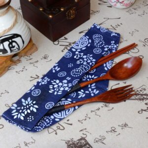 FORESTIME Japanese Wooden Chopsticks Spoon Fork Tableware 3pcs Set New Gift (1 Set, Brown)