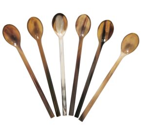 marycrafts set of 6 long light shade buffalo horn caviar spoons 7.1"