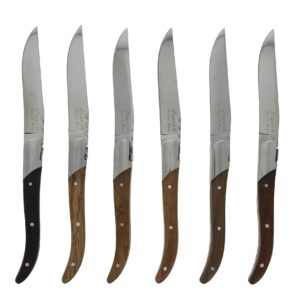 French Home Set of 6 Laguiole Connoisseur Assorted Wood Steak Knives, Multicolor