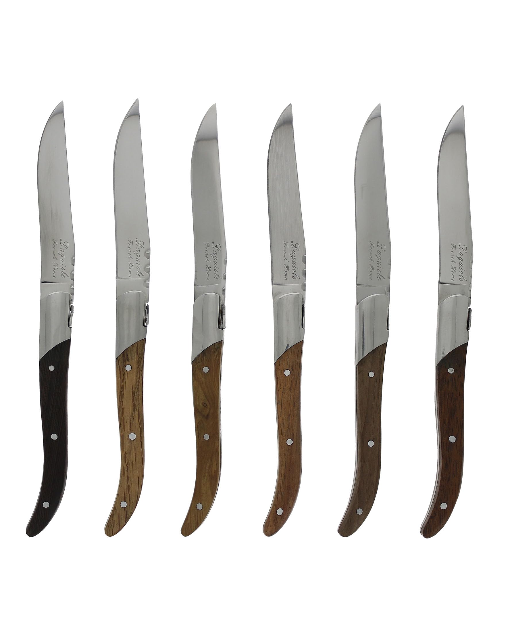 French Home Set of 6 Laguiole Connoisseur Assorted Wood Steak Knives, Multicolor