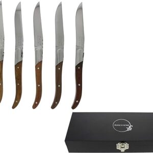 French Home Set of 6 Laguiole Connoisseur Assorted Wood Steak Knives, Multicolor