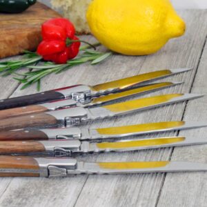 French Home Set of 6 Laguiole Connoisseur Assorted Wood Steak Knives, Multicolor