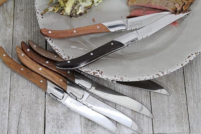 French Home Set of 6 Laguiole Connoisseur Assorted Wood Steak Knives, Multicolor