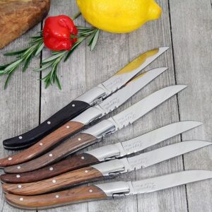 French Home Set of 6 Laguiole Connoisseur Assorted Wood Steak Knives, Multicolor