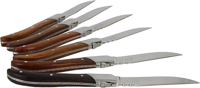 French Home Set of 6 Laguiole Connoisseur Assorted Wood Steak Knives, Multicolor