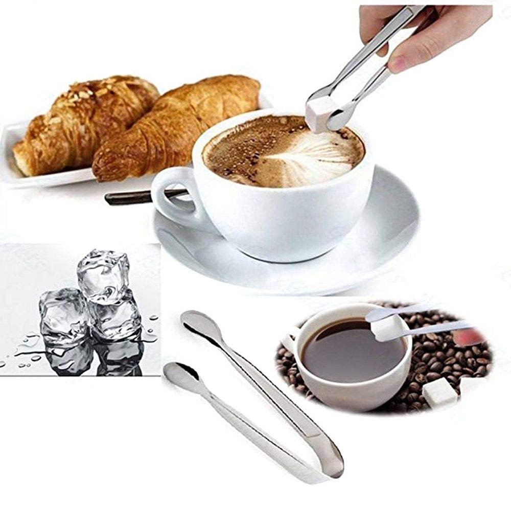 MOTZU 2 Pieces Mini Appetizers Tongs 4-Inch Serving Tong - Premium 18/8 Stainless Steel Sugar Clamp Tongs Silver Perfect for Tea Party, Coffee Bar, Ice, Buffet, Kitchen