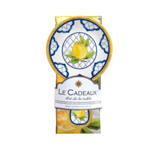 le cadeaux palermo lemon basil melamine spoon rest and tea towel set