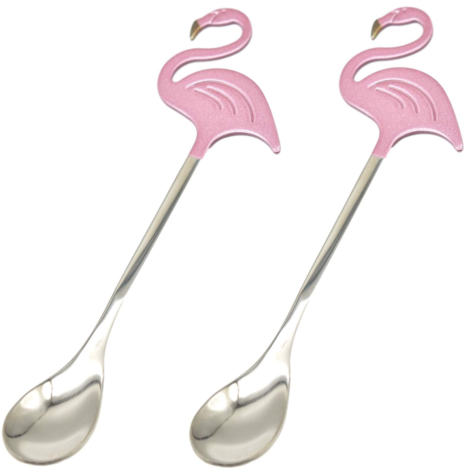 Maydahui 2PCS Flamingo Spoons 5.1 inch Animal Spoon18/10（304）Stainless Steel Dessert Coffee Stirring Spoon Teaspoon Tableware Kitchen Tools