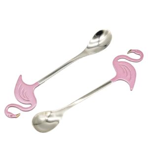 Maydahui 2PCS Flamingo Spoons 5.1 inch Animal Spoon18/10（304）Stainless Steel Dessert Coffee Stirring Spoon Teaspoon Tableware Kitchen Tools