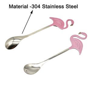 Maydahui 2PCS Flamingo Spoons 5.1 inch Animal Spoon18/10（304）Stainless Steel Dessert Coffee Stirring Spoon Teaspoon Tableware Kitchen Tools