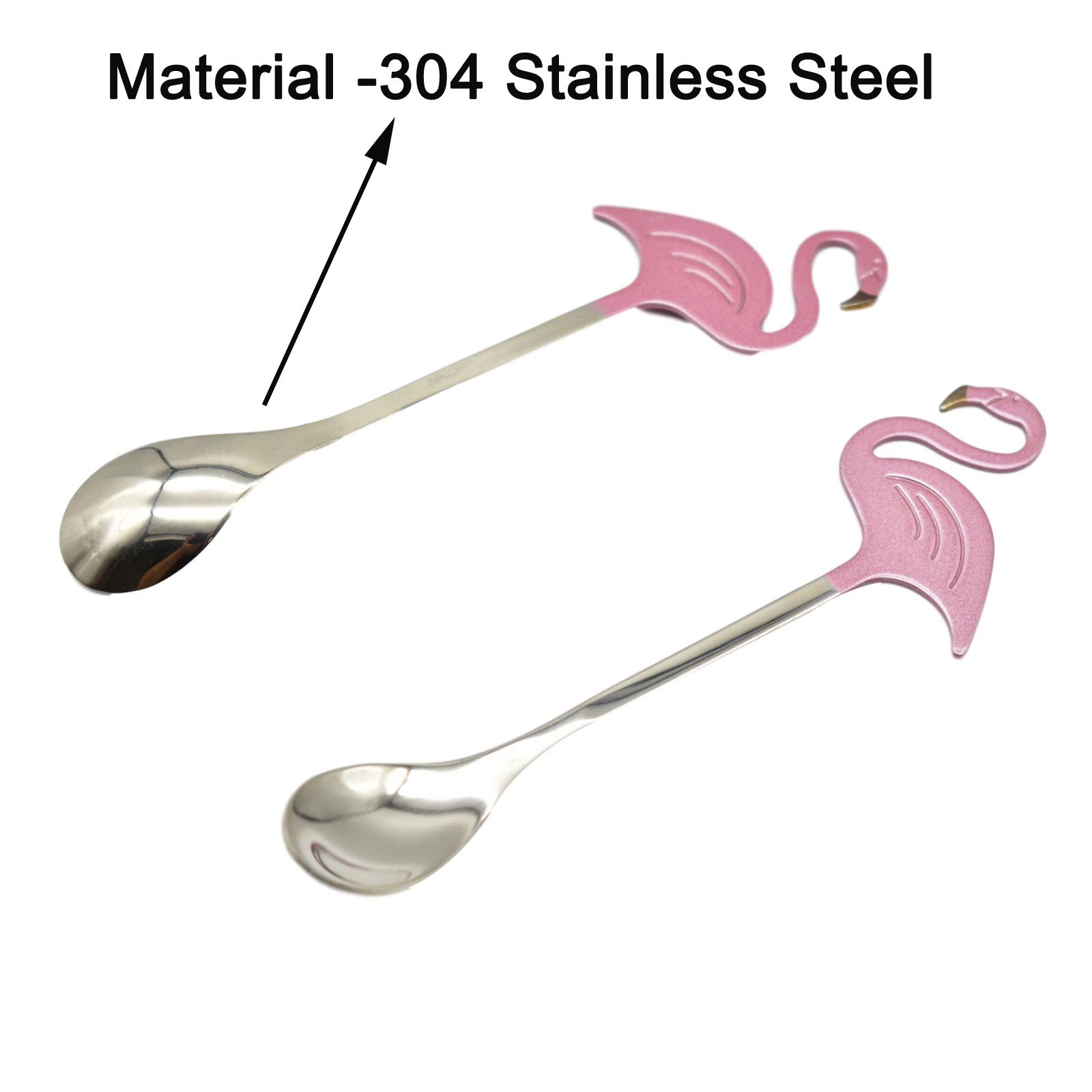 Maydahui 2PCS Flamingo Spoons 5.1 inch Animal Spoon18/10（304）Stainless Steel Dessert Coffee Stirring Spoon Teaspoon Tableware Kitchen Tools