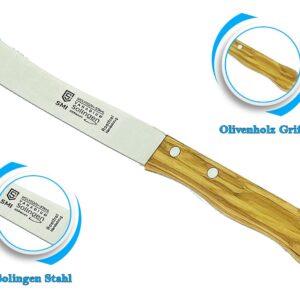 SMI - Bread Knife Solingen Butter Knife Olive Wood Handle Butter Spreader Table Knife with Wide Blade - Made in Germany - Not Dishwasher Safe