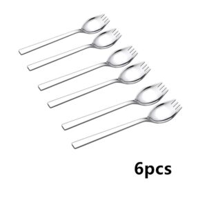 6-pack Salad Forks,1 1/2"Wide 18/10 Stainless Steel 8 1/4"Long Handle Spork - 2 In 1 spoon and fork,Spaghetti Salad Forks Fruit Appetizer Dessert set for Everyday Use Dinner Spoons