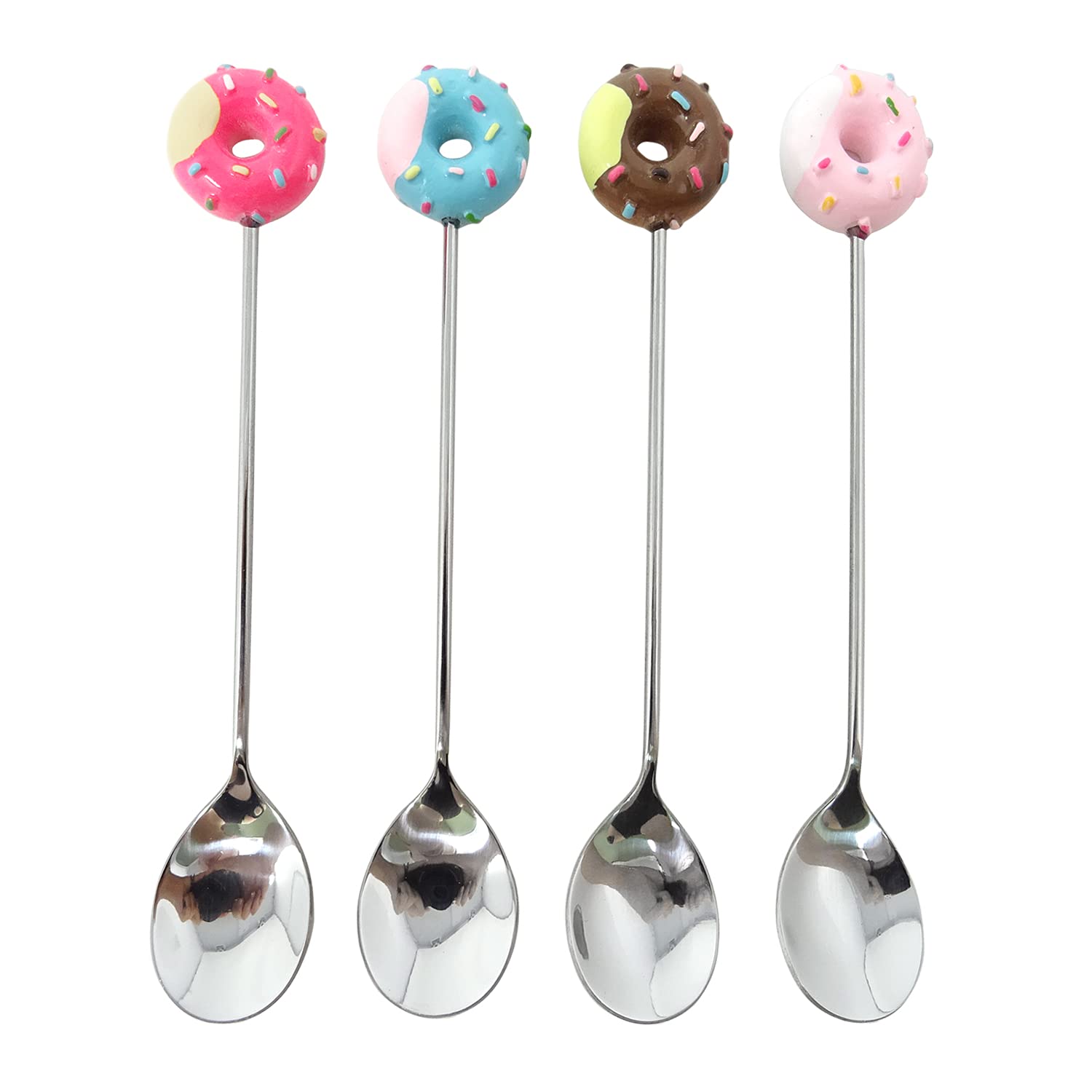 Honbay 4PCS Creative Donut Stainless Steel Spoon Coffee Spoon Dessert Spoon Ice Cream Spoon Sugar Spoon Mixing Spoon for Home, School, Office or Restaurant