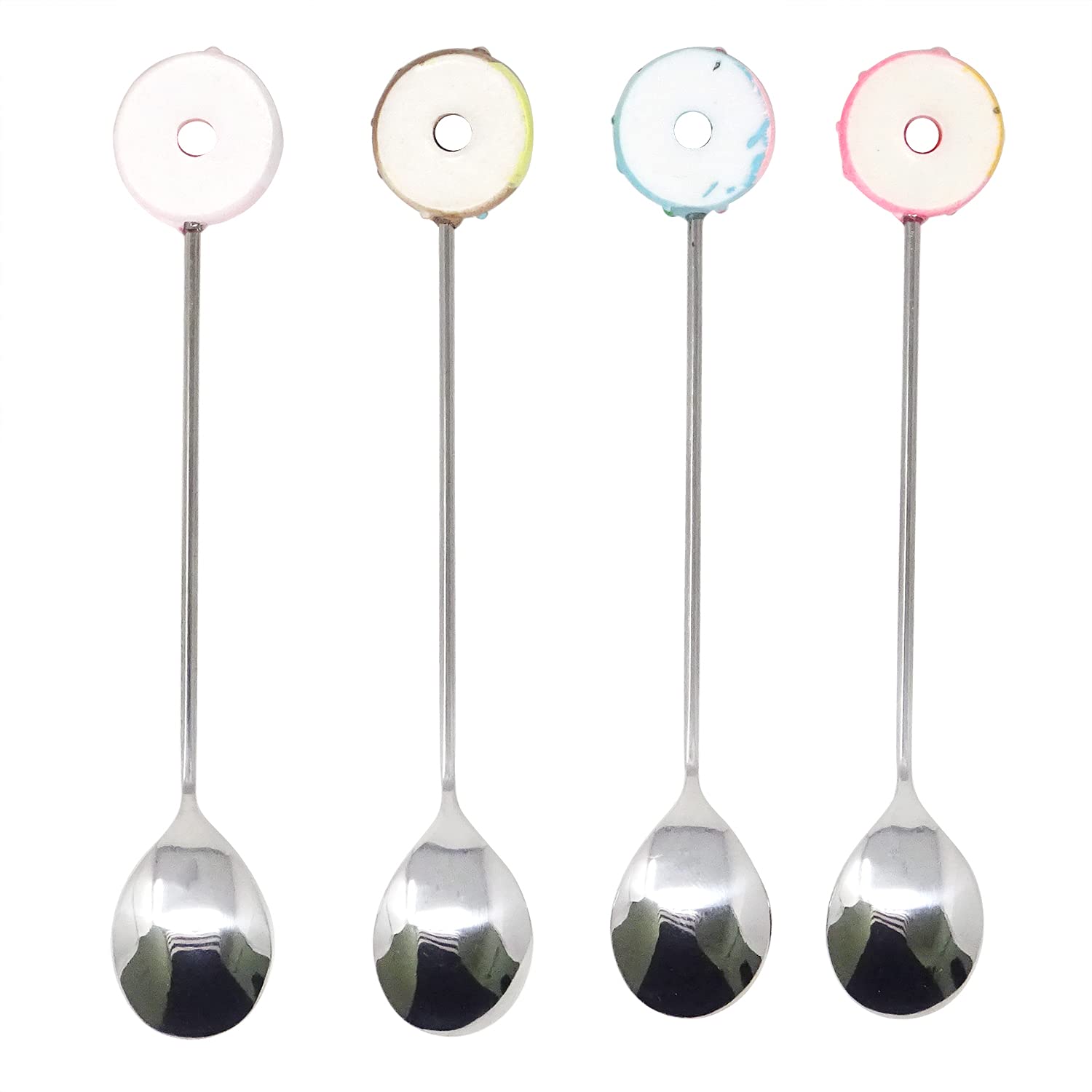 Honbay 4PCS Creative Donut Stainless Steel Spoon Coffee Spoon Dessert Spoon Ice Cream Spoon Sugar Spoon Mixing Spoon for Home, School, Office or Restaurant