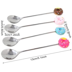 Honbay 4PCS Creative Donut Stainless Steel Spoon Coffee Spoon Dessert Spoon Ice Cream Spoon Sugar Spoon Mixing Spoon for Home, School, Office or Restaurant