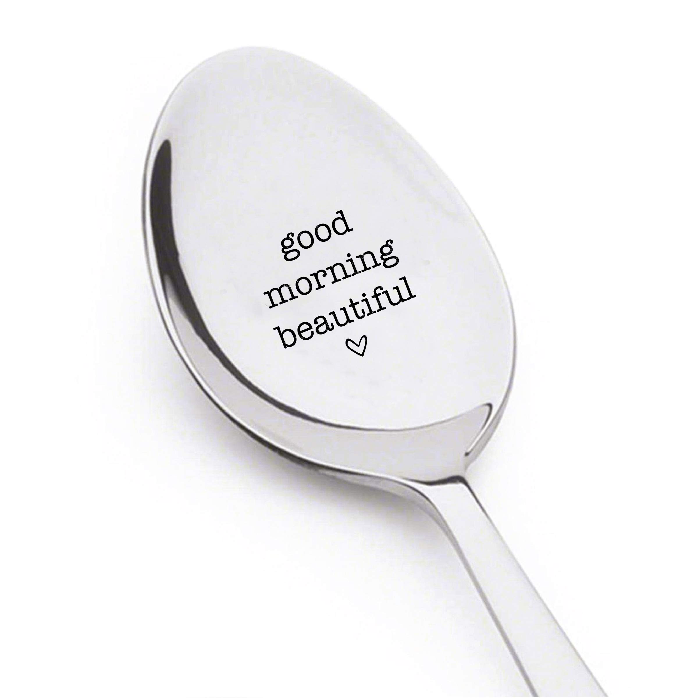 Good Morning Beautiful Engraved Stainless Steel Spoon | Couples Spouse Valentine's Gift on Birthday | Wedding and Special Occasions as a Token of Love | Christmas New Year Easter Gift - 7 Inches