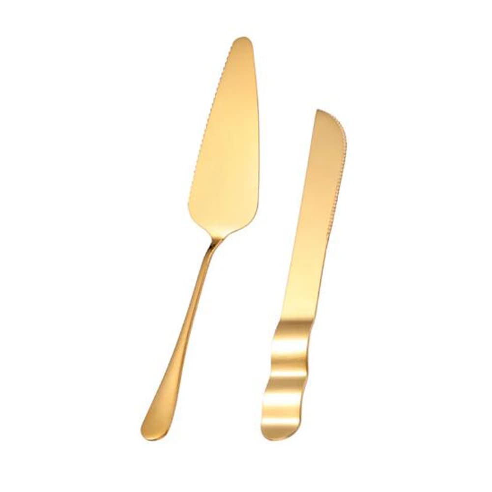 ARFUKA Cake Server and Knife Set Stainless Steel Pastry Tools Multi-function Cutting Spatula and Serving Knife - Perfect for Wedding Serving Cake, Pie, Pizza, Dessert, Lasagna Gold