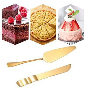 ARFUKA Cake Server and Knife Set Stainless Steel Pastry Tools Multi-function Cutting Spatula and Serving Knife - Perfect for Wedding Serving Cake, Pie, Pizza, Dessert, Lasagna Gold