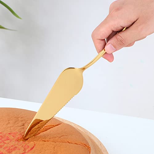 ARFUKA Cake Server and Knife Set Stainless Steel Pastry Tools Multi-function Cutting Spatula and Serving Knife - Perfect for Wedding Serving Cake, Pie, Pizza, Dessert, Lasagna Gold