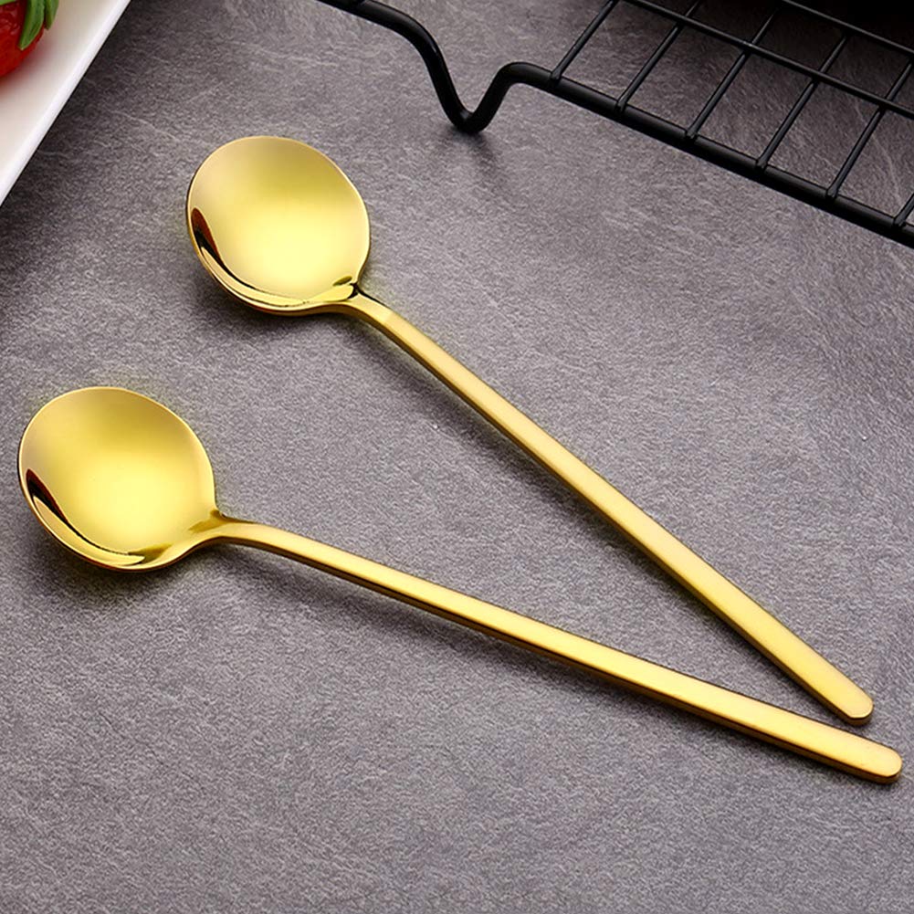 ACKLLR 8 Pack Gold Plated Stainless Steel Espresso Spoons and Long Handle Stirring Spoon, Mini Teaspoon Set for Coffee Sugar Dessert Cake Ice Cream Soup Antipasto Cappuccino Cocktail, 5.1/5.9 Inch