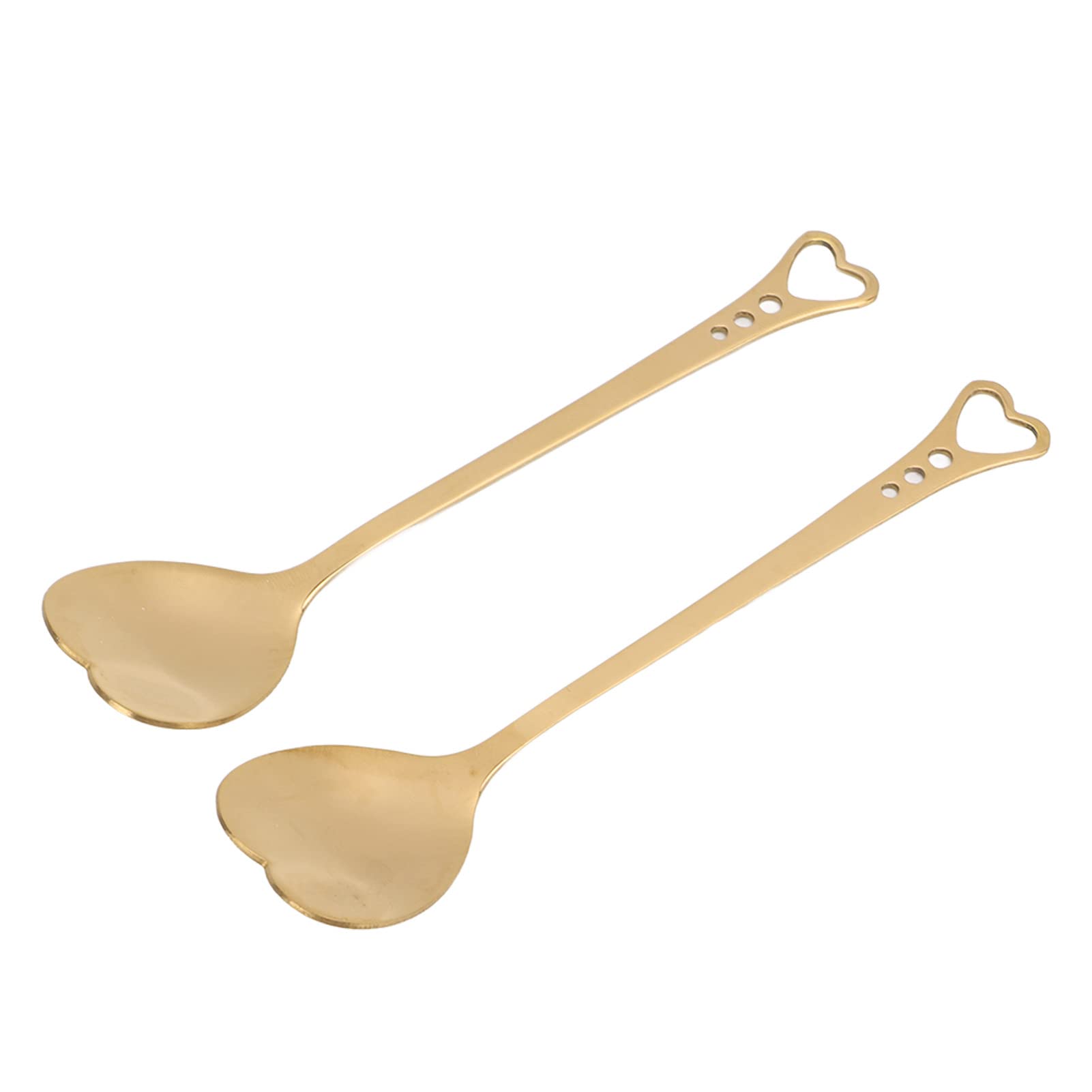 2Pcs Coffee Dessert Spoon, Heart Shaped Design Metal Stirring Spoon for Tea Dessert Drinks Ice Cream (Gold)