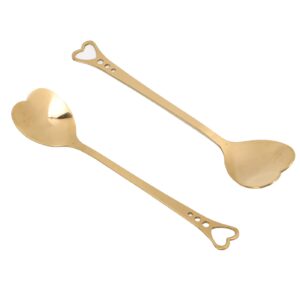 2Pcs Coffee Dessert Spoon, Heart Shaped Design Metal Stirring Spoon for Tea Dessert Drinks Ice Cream (Gold)