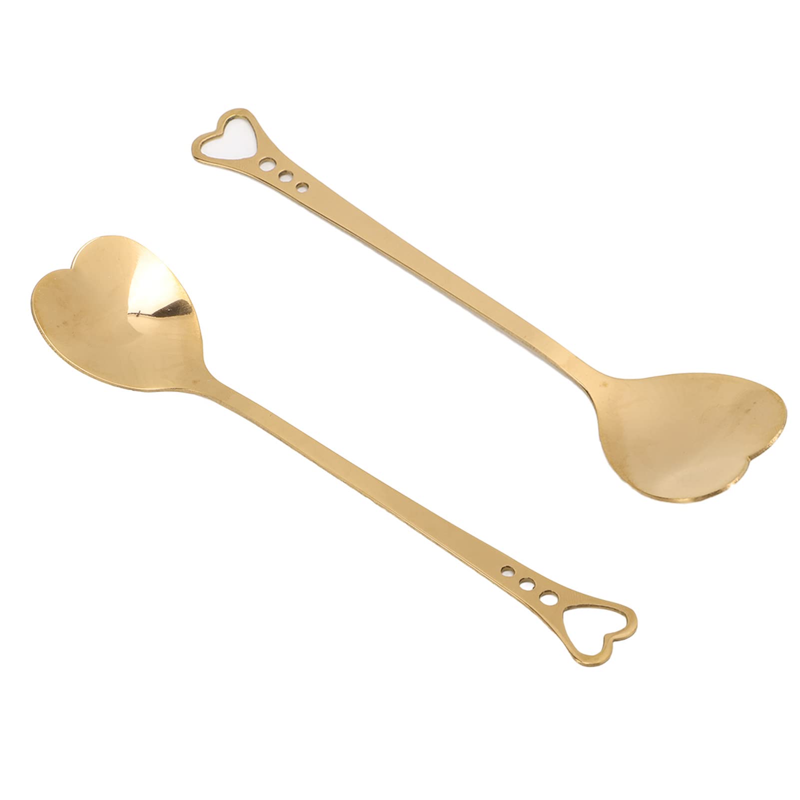 2Pcs Coffee Dessert Spoon, Heart Shaped Design Metal Stirring Spoon for Tea Dessert Drinks Ice Cream (Gold)