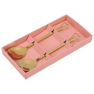 2Pcs Coffee Dessert Spoon, Heart Shaped Design Metal Stirring Spoon for Tea Dessert Drinks Ice Cream (Gold)