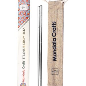 Mandala Crafts Titanium Chopsticks with Case – Titanium Travel Chopsticks with Case – Dishwasher Safe Titanium Square Chopsticks 1 Pair