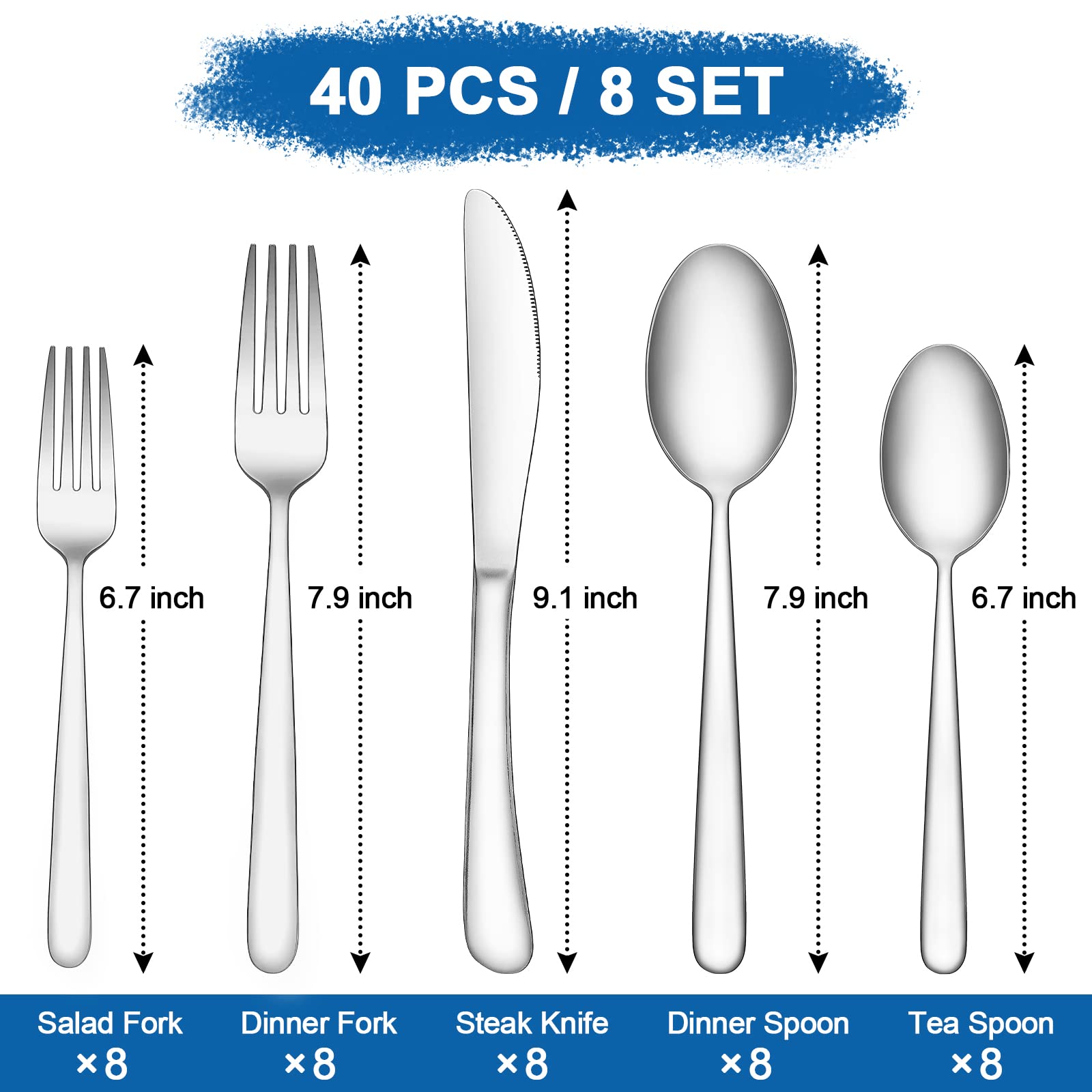 40PCS Silverware Set Service for 8, Skroam Stainless Steel Flatware Set, Flatware Cutlery Set, Kitchen Tableware Utensil Set, Include Forks Knives Spoons Set, Dishwasher Safe, Mirror Polished