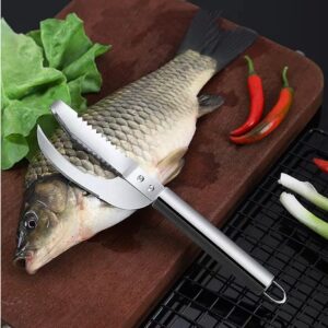 fish scale knife cut scrape dig 3-in-1 tool, stainless steel fish scaler remover, fish peeler open belly and dig out fish cleaner tool kitchen accessory(1 piece)