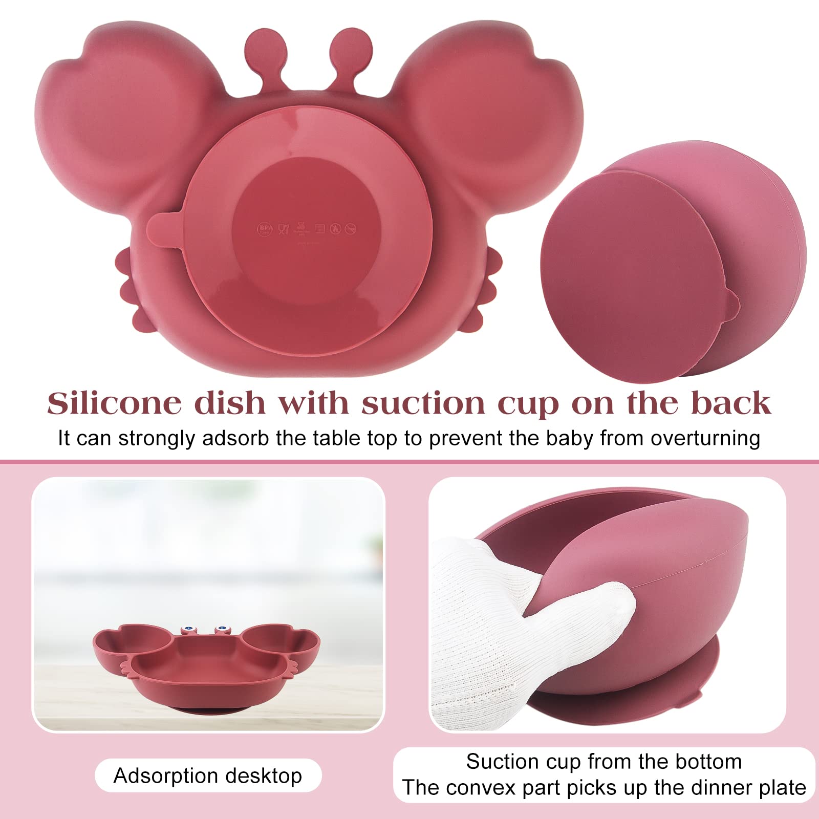 Baby Weaning Set - Suction Baby Plate and Bowl with Fork Spoon, Toddler Cup, Silicone Adjustable Bibs for Toddler Self Feeding, BPA Free Dishwasher and Microwave Safe