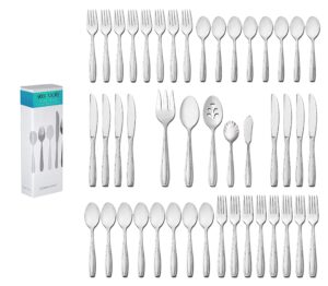 radley & stowe 60-piece flatware durable stainless steel silverware + 5-piece serving set bundle (service for 12)