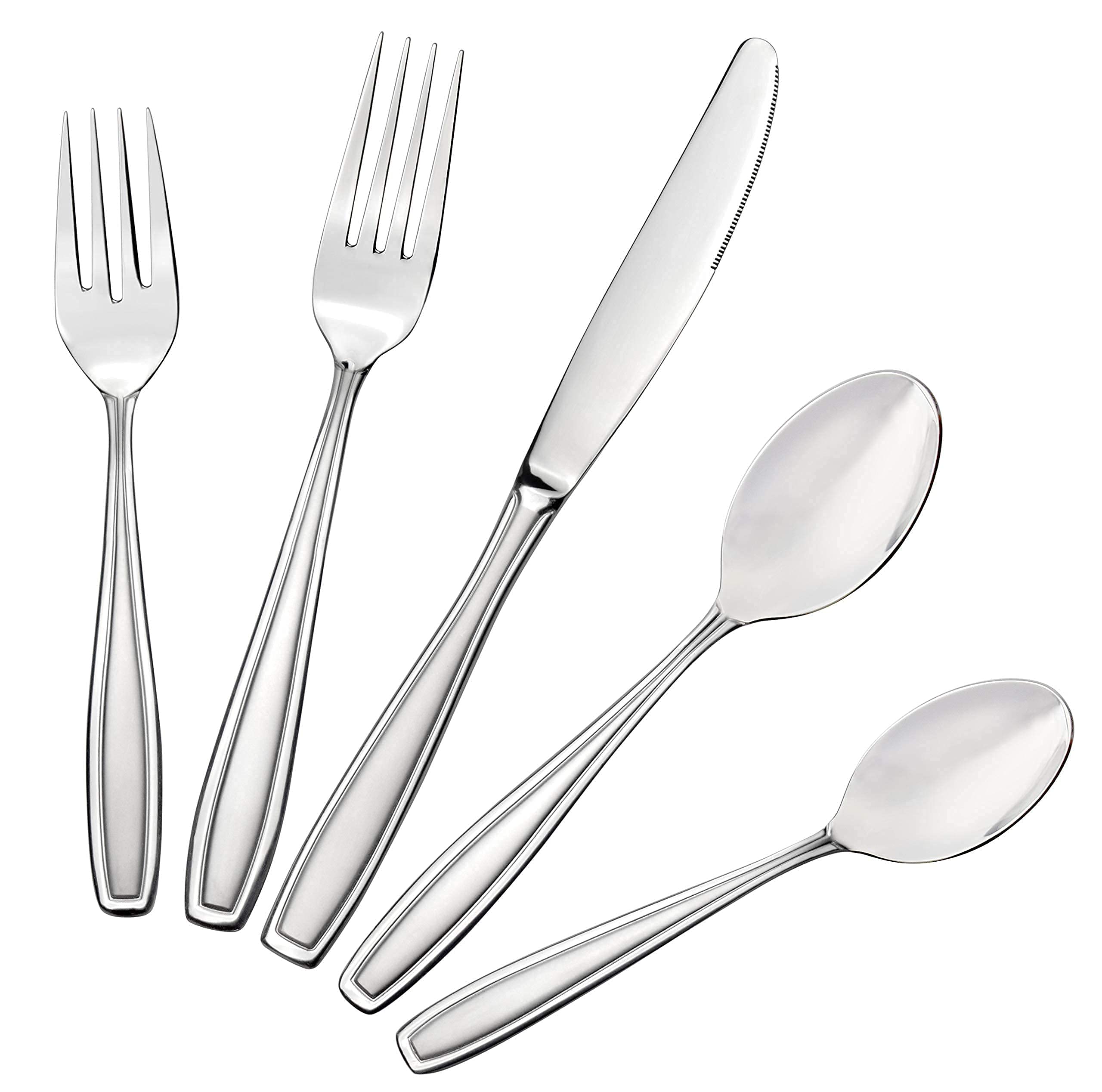 Radley & Stowe 60-Piece Flatware Durable Stainless Steel Silverware + 5-Piece Serving Set Bundle (Service for 12)