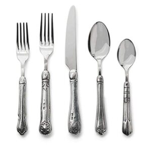 arte italica hotel 5 piece place setting, pewter flatware set, silver, hlt3600