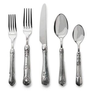 Arte Italica Hotel 5 Piece Place Setting, Pewter Flatware Set, Silver, HLT3600