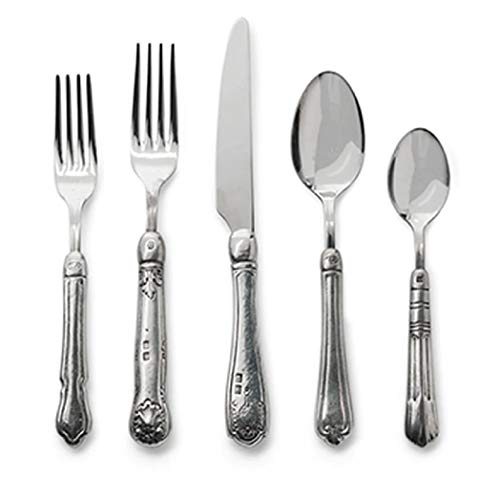 Arte Italica Hotel 5 Piece Place Setting, Pewter Flatware Set, Silver, HLT3600