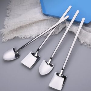 Fruit Dessert Shovel Spoons Set 4PCS, 6.8 inch Stainless Steel Mixed Dinner Teaspoon Spoons for Dessert Coffee Tea Ice Cream Fruit Cake for Home Kitchen Restaurant