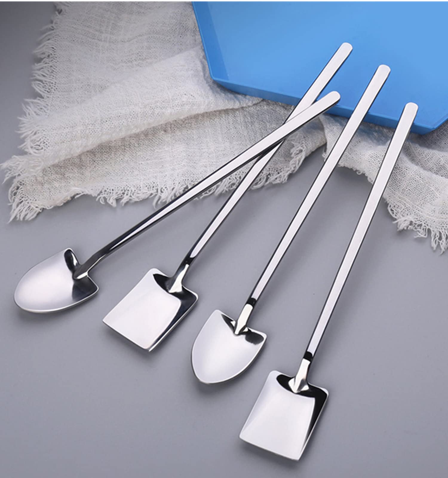 Fruit Dessert Shovel Spoons Set 4PCS, 6.8 inch Stainless Steel Mixed Dinner Teaspoon Spoons for Dessert Coffee Tea Ice Cream Fruit Cake for Home Kitchen Restaurant