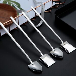 Fruit Dessert Shovel Spoons Set 4PCS, 6.8 inch Stainless Steel Mixed Dinner Teaspoon Spoons for Dessert Coffee Tea Ice Cream Fruit Cake for Home Kitchen Restaurant