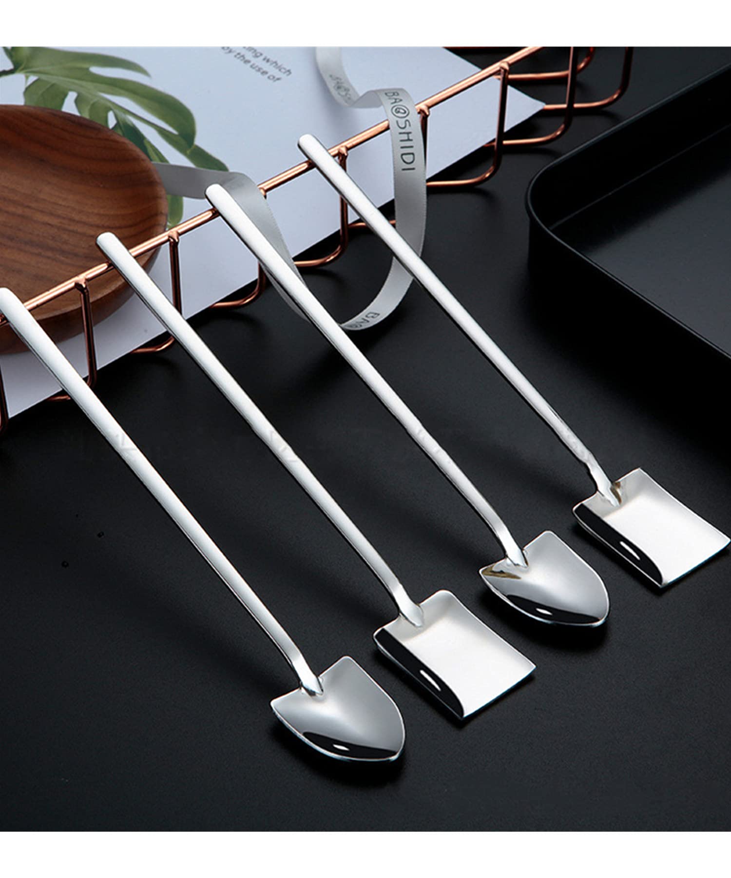 Fruit Dessert Shovel Spoons Set 4PCS, 6.8 inch Stainless Steel Mixed Dinner Teaspoon Spoons for Dessert Coffee Tea Ice Cream Fruit Cake for Home Kitchen Restaurant