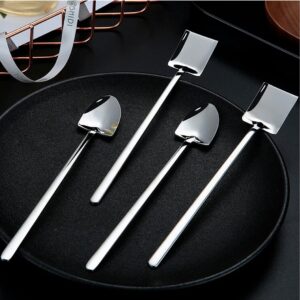 Fruit Dessert Shovel Spoons Set 4PCS, 6.8 inch Stainless Steel Mixed Dinner Teaspoon Spoons for Dessert Coffee Tea Ice Cream Fruit Cake for Home Kitchen Restaurant