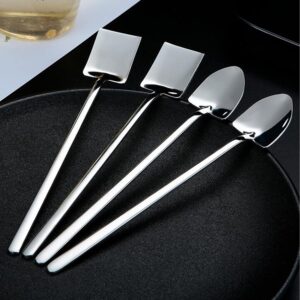 Fruit Dessert Shovel Spoons Set 4PCS, 6.8 inch Stainless Steel Mixed Dinner Teaspoon Spoons for Dessert Coffee Tea Ice Cream Fruit Cake for Home Kitchen Restaurant