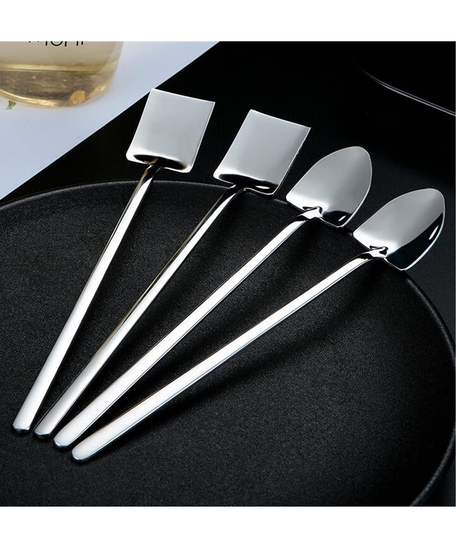 Fruit Dessert Shovel Spoons Set 4PCS, 6.8 inch Stainless Steel Mixed Dinner Teaspoon Spoons for Dessert Coffee Tea Ice Cream Fruit Cake for Home Kitchen Restaurant