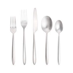 fortessa velo brushed flatware set, 20-piece, brushed stainless