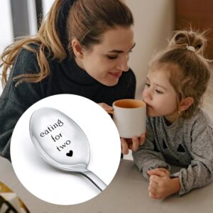 Mothers Day Birthday Gifts Spoon for New Pregnant Mom Mama Gifts for Women After Birth, Daughter Sister BFF Pregnancy Gifts for Wife Girlfriend, Eating for Two Cute Engraved Serving Spoons