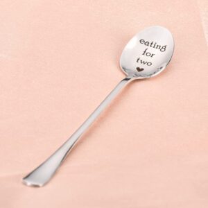 Mothers Day Birthday Gifts Spoon for New Pregnant Mom Mama Gifts for Women After Birth, Daughter Sister BFF Pregnancy Gifts for Wife Girlfriend, Eating for Two Cute Engraved Serving Spoons