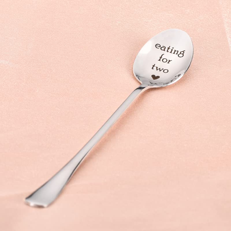 Mothers Day Birthday Gifts Spoon for New Pregnant Mom Mama Gifts for Women After Birth, Daughter Sister BFF Pregnancy Gifts for Wife Girlfriend, Eating for Two Cute Engraved Serving Spoons